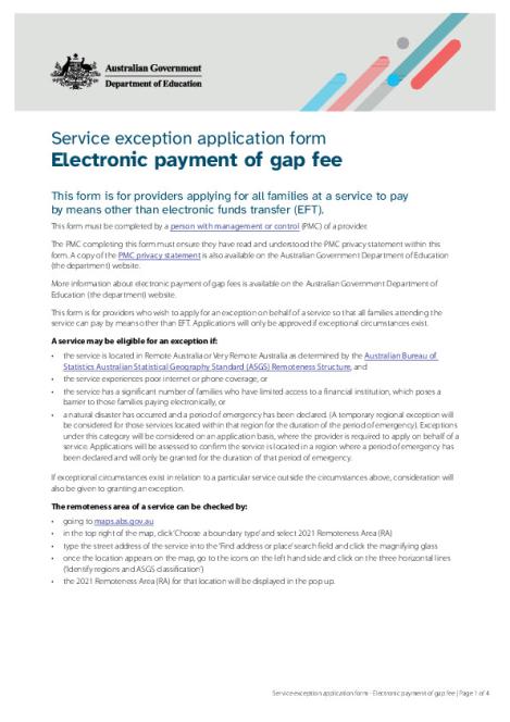 Electronic payment of gap fee service exception application ...